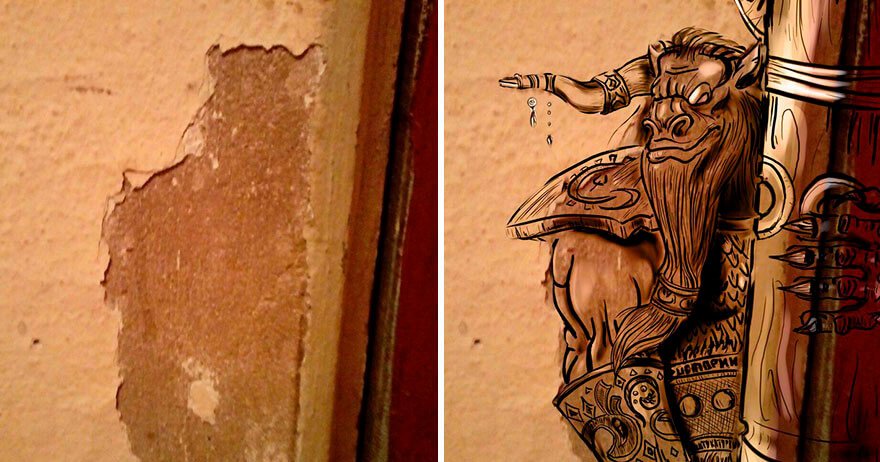 Essa artista enxerga criativas ilustrações em manchas e paredes ...
