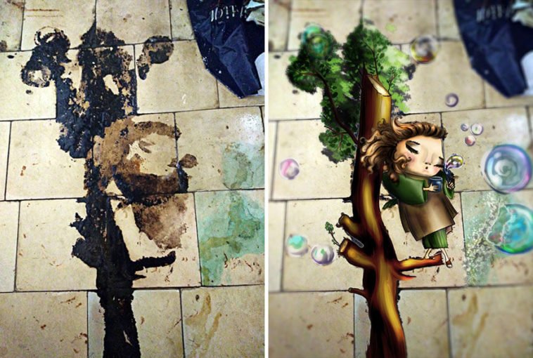 Essa artista enxerga criativas ilustrações em manchas e paredes ...