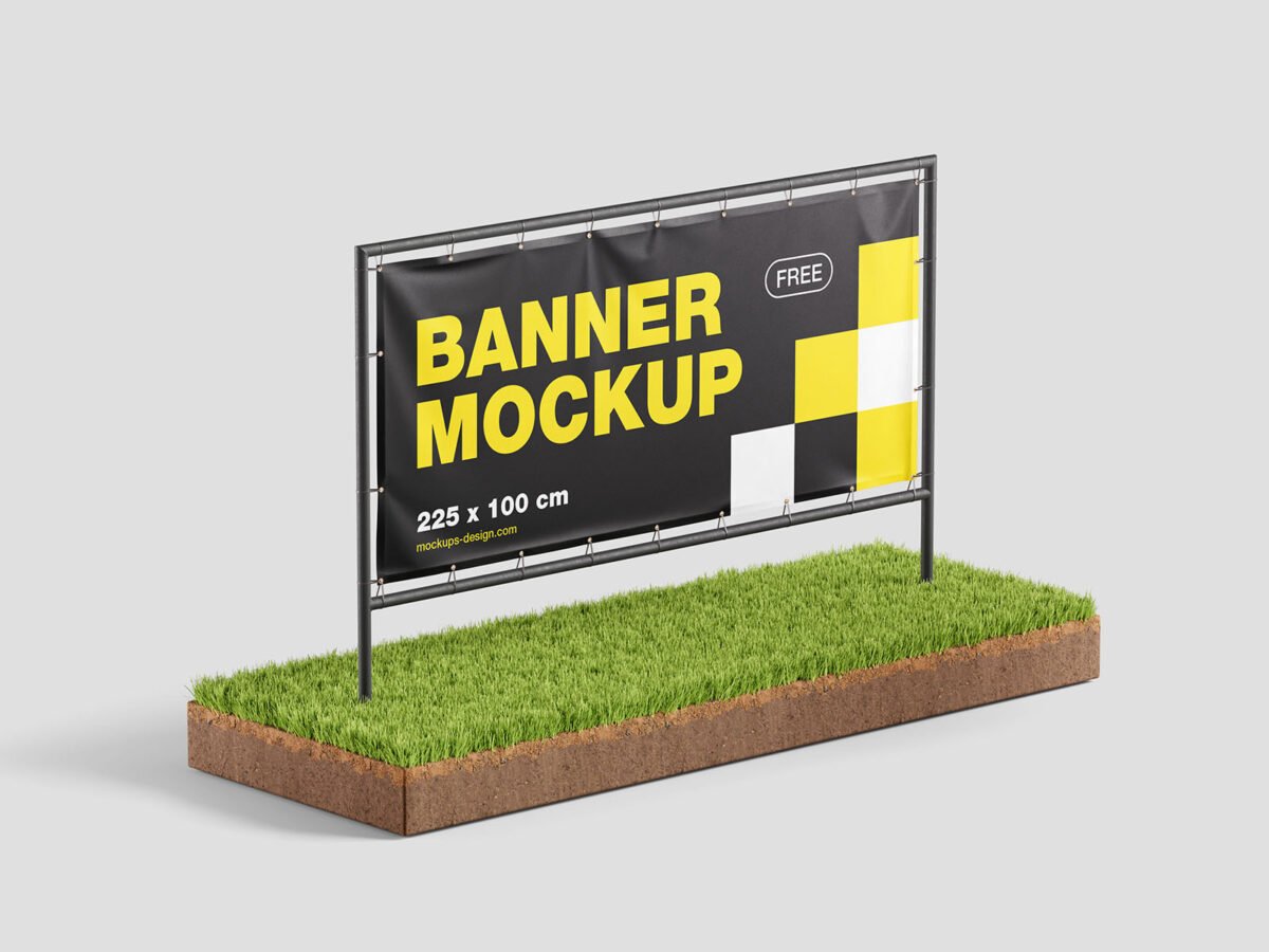Mockup de Banner na grama • Designerd