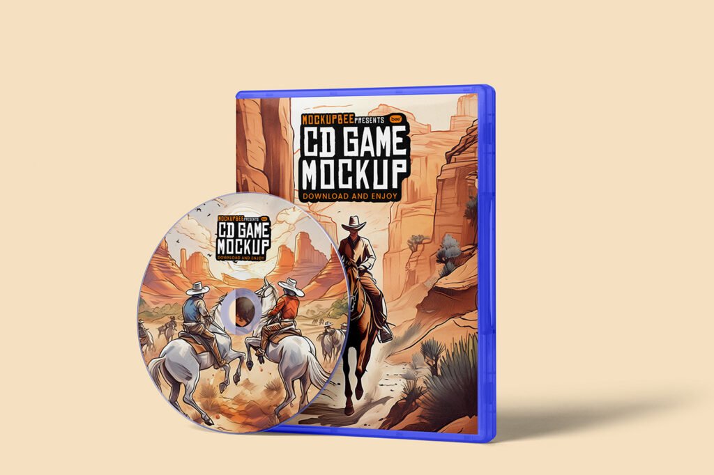 Mockup de Visualização Frontal da Caixa de Jogo em CD • Designerd